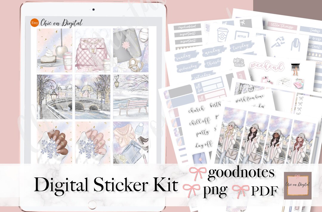 Snow DIGITAL PLANNER STICKERS, Winter Digital Sticker Goodnotes, iPad ...