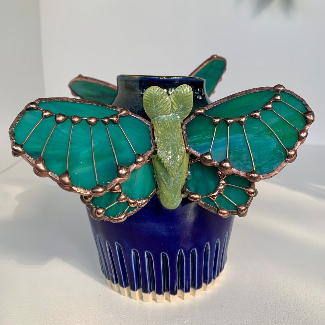 Ceramic Blue and Green Butterfly Vase - Etsy