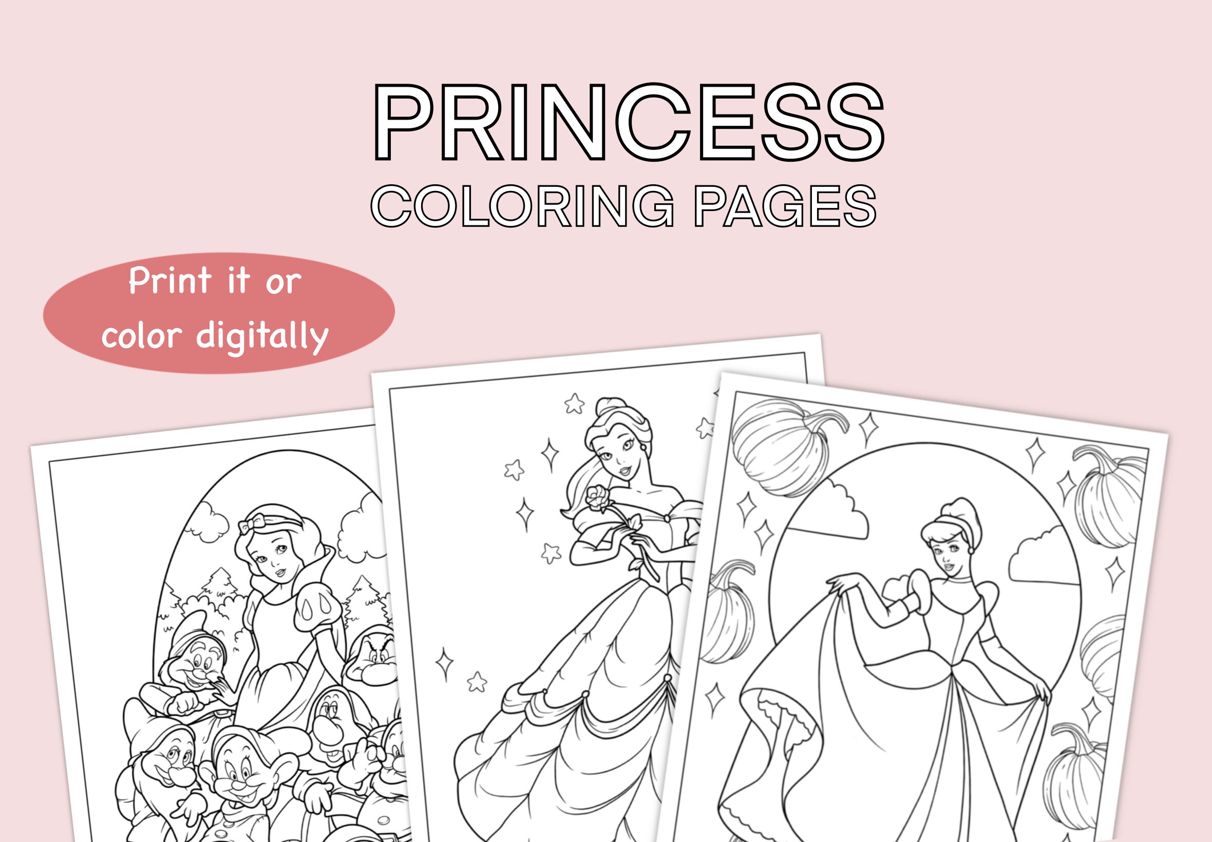 Princesses Coloring Book 20 Princess Coloring Pages Coloring Book for ...