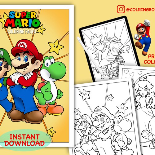 Super Mario Bros Printable Coloring Book Drawings to Color - Etsy