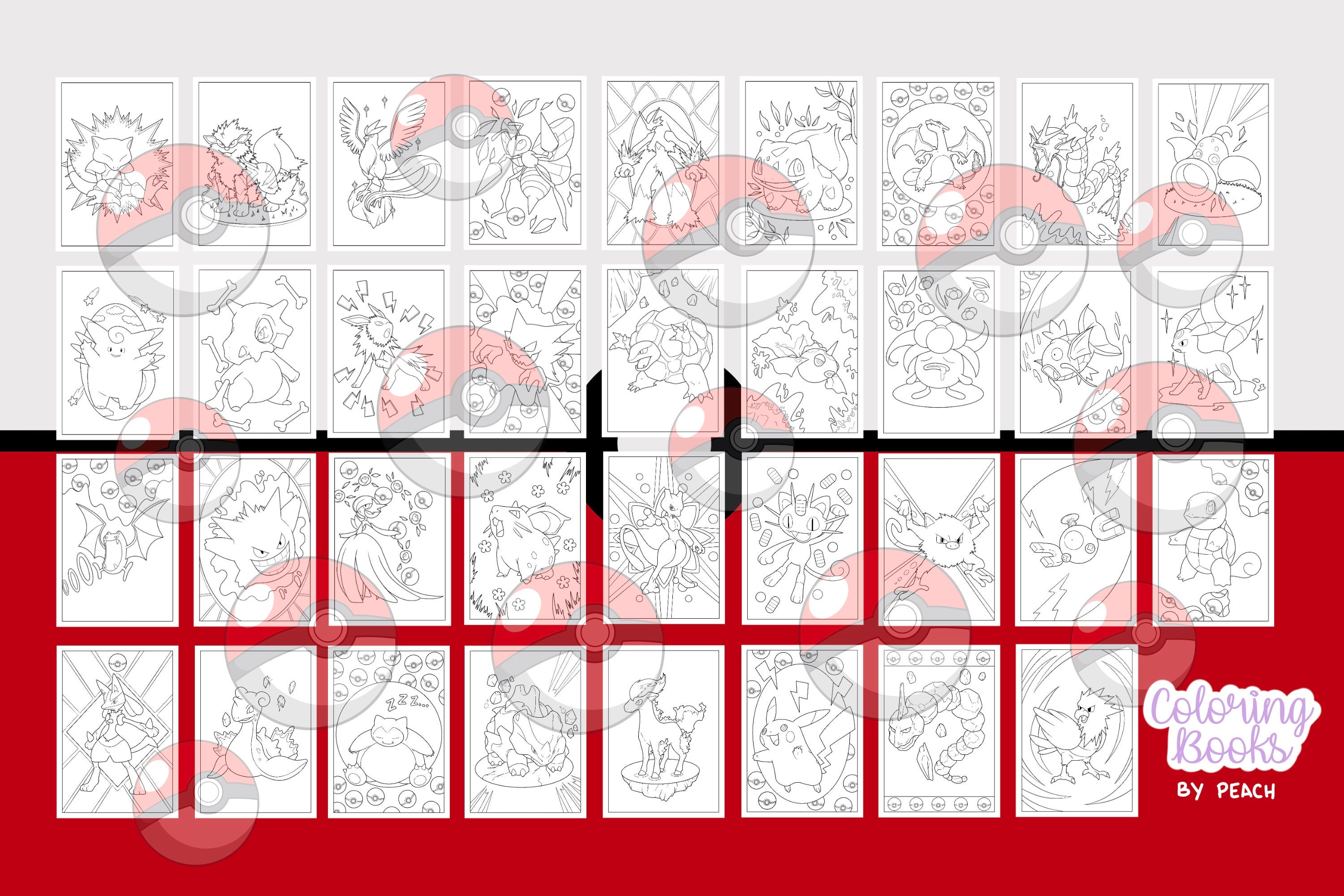 Pokemon Printable Coloring Book, Drawings to Color for Kids, 35 Digital ...