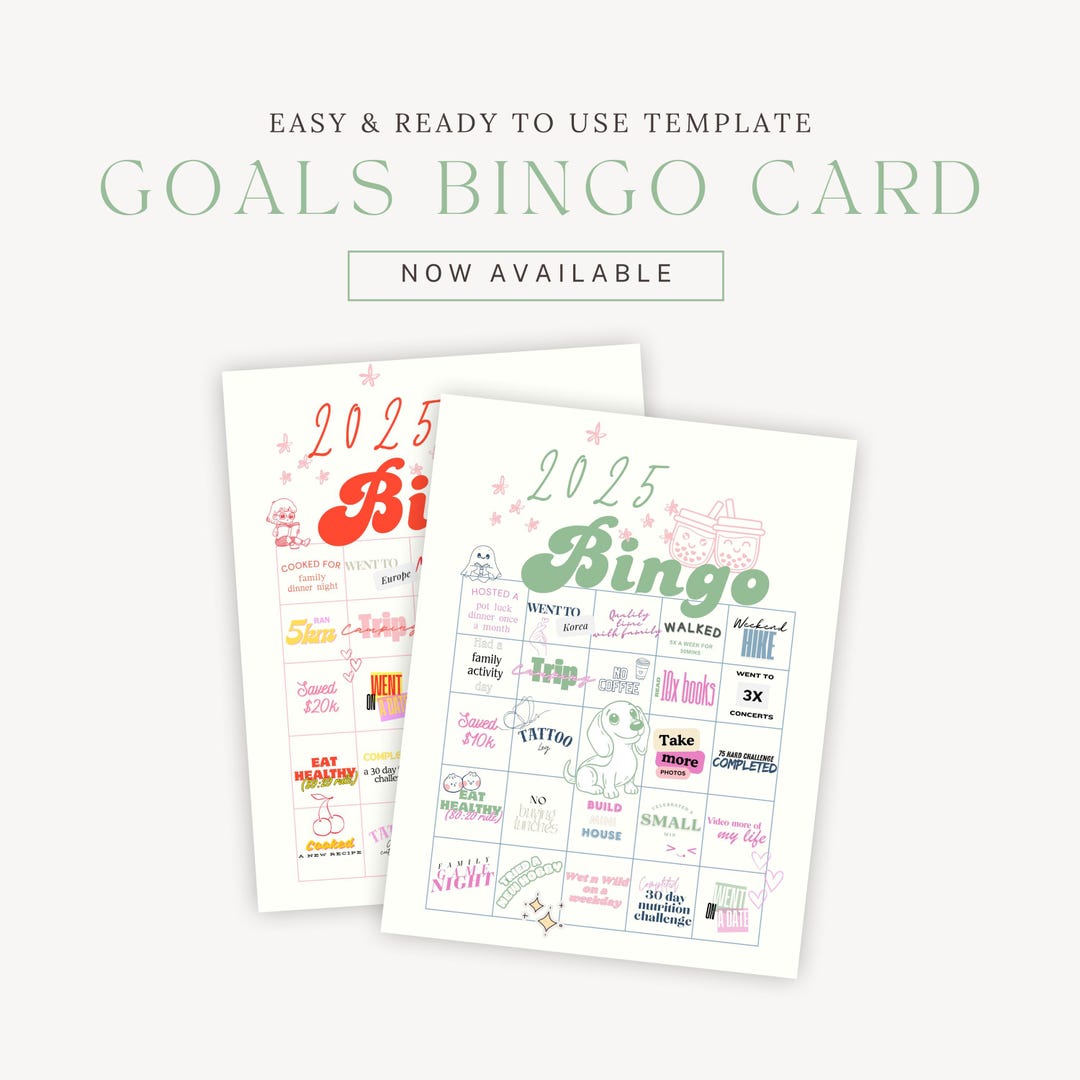 Editable New Year’s Resolution Vision Board Goals Bingo Card – Green ...