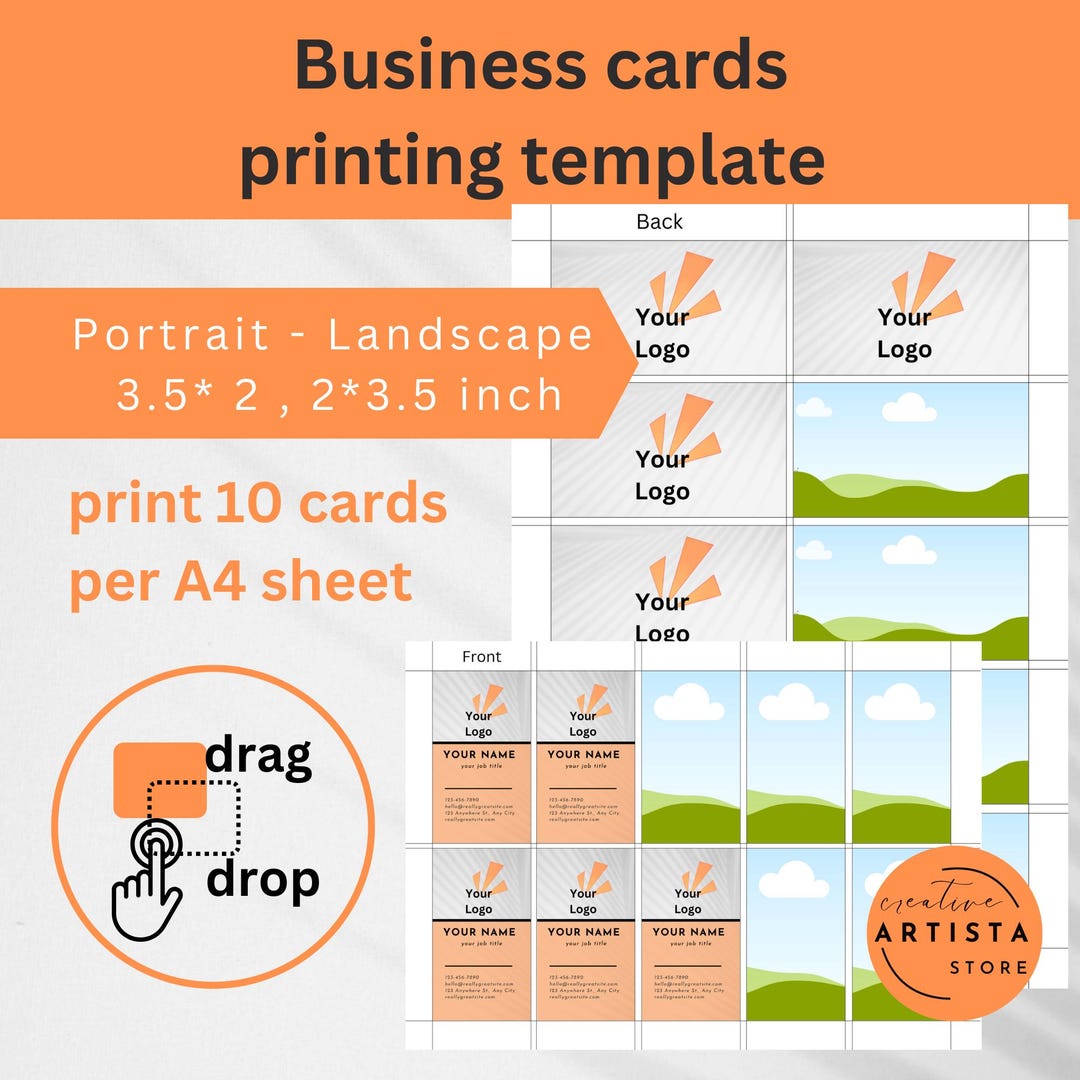 Portrait Business Card Template Printing Card Landscape Business Card ...