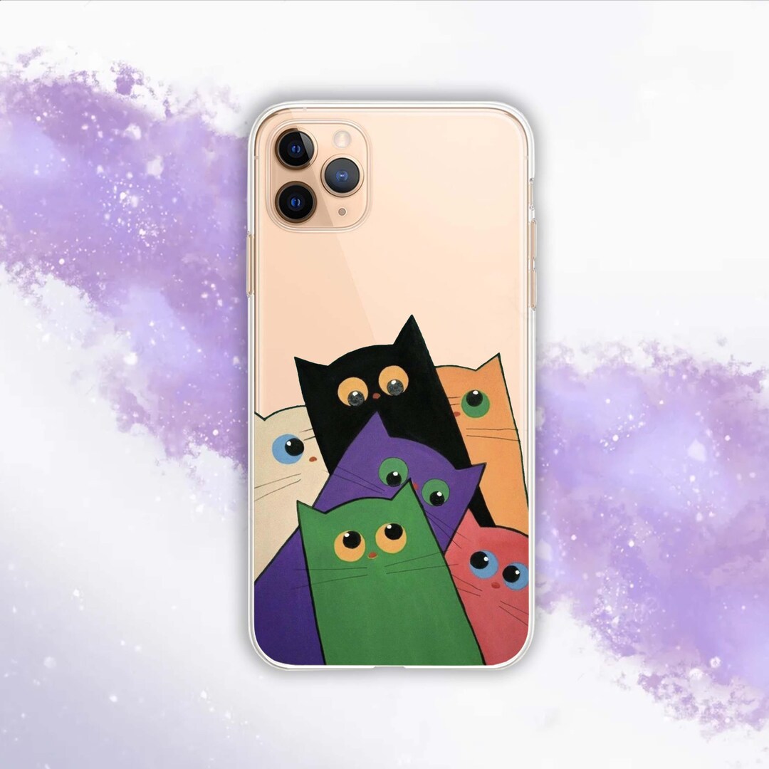 Funny Cats Case for iPhone 16e 16 Pro 15 14 13 12 11 X XR Animal Art ...