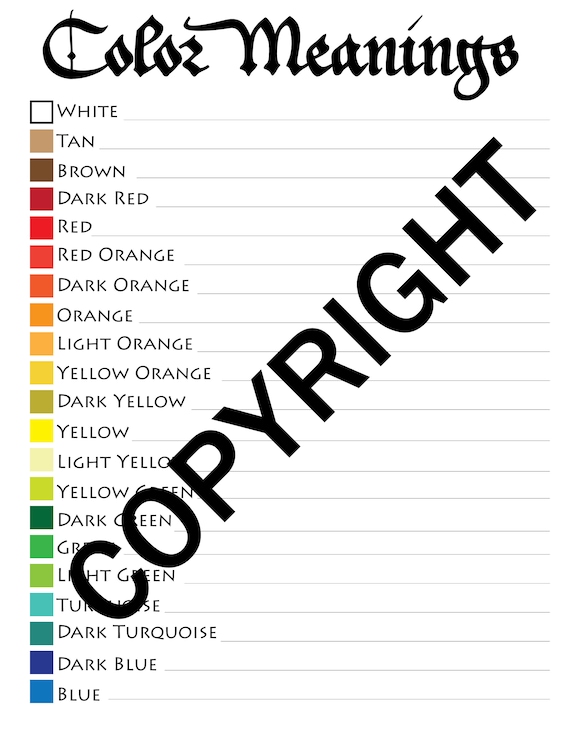 COLOR MEANINGS Printable Worksheets for Book of Shadows / | Etsy