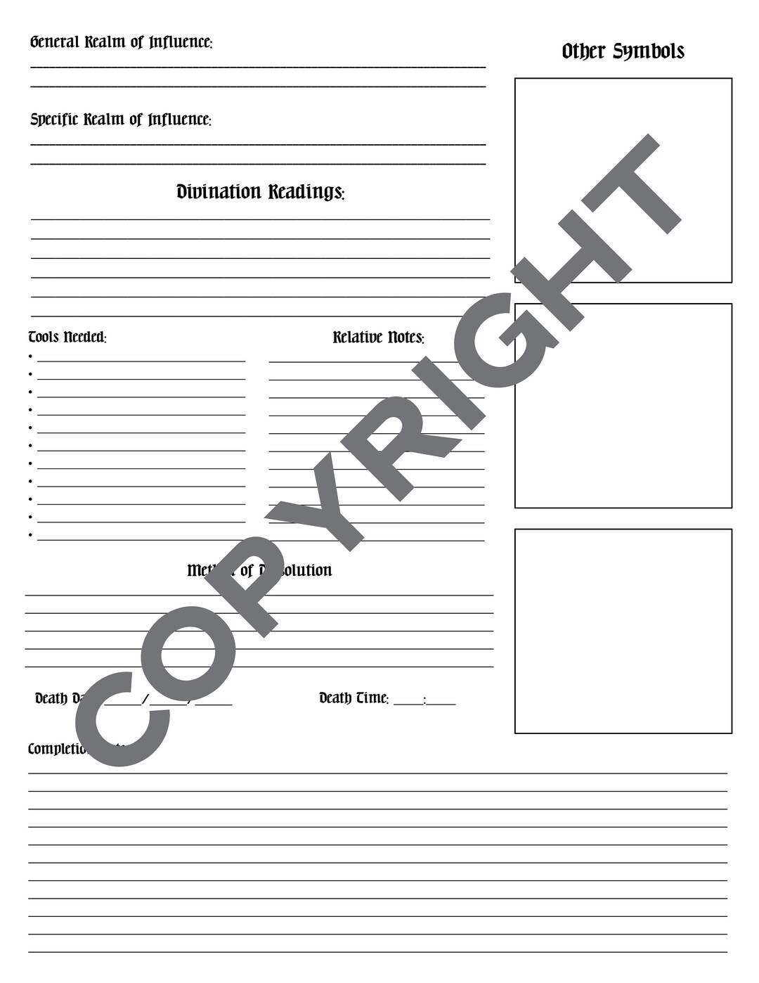 SERVITOR Printable Worksheets for Book of Shadows / Grimoire for ...