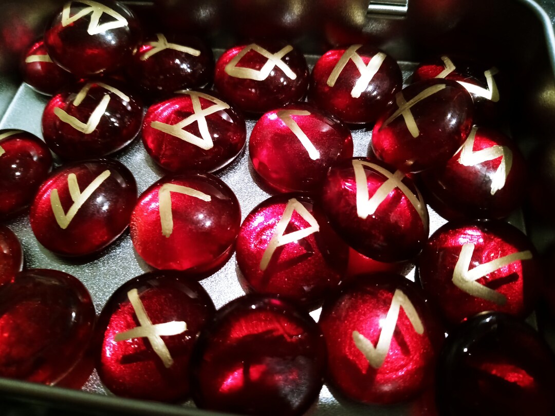 Red & Gold Glass Runes Elder Futhark Runes - Etsy