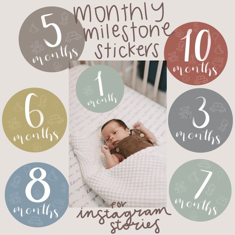 Colorful Nuetral Baby Monthly Milestone Stickers for Social Media ...