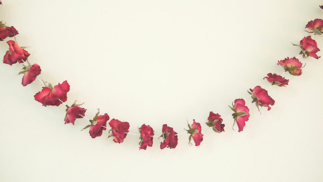 6ft Dried Red Roses Garland, Dried Flower Garland, Dried Strawflowers ...