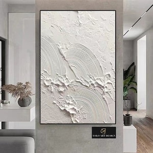 White Wave Abstract Painting White Wall Art White 3D Texture Art White Texture Wall Art White ...