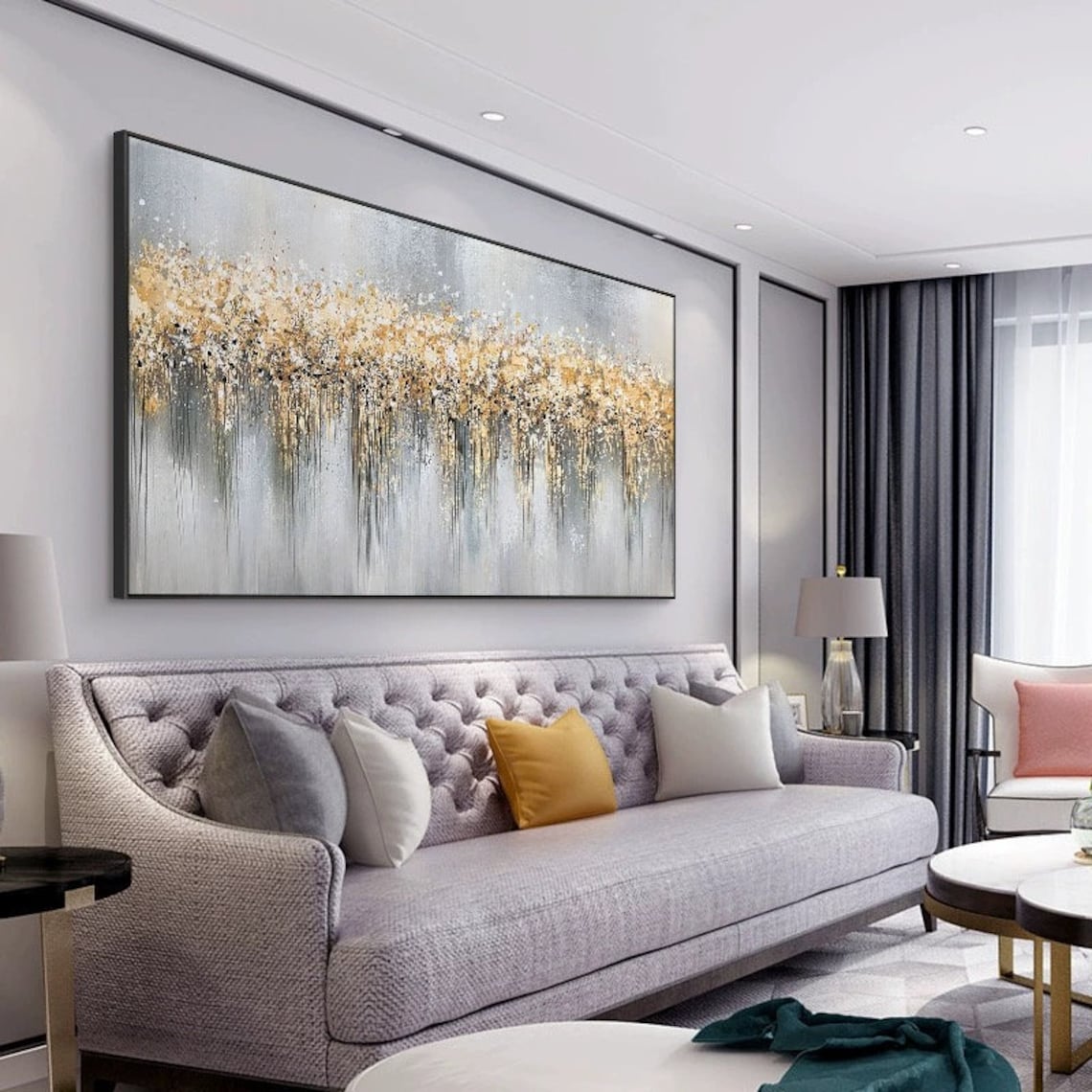 Large Gold and Silver Glitter Painting Thick Texture Gold Leaf Gold ...