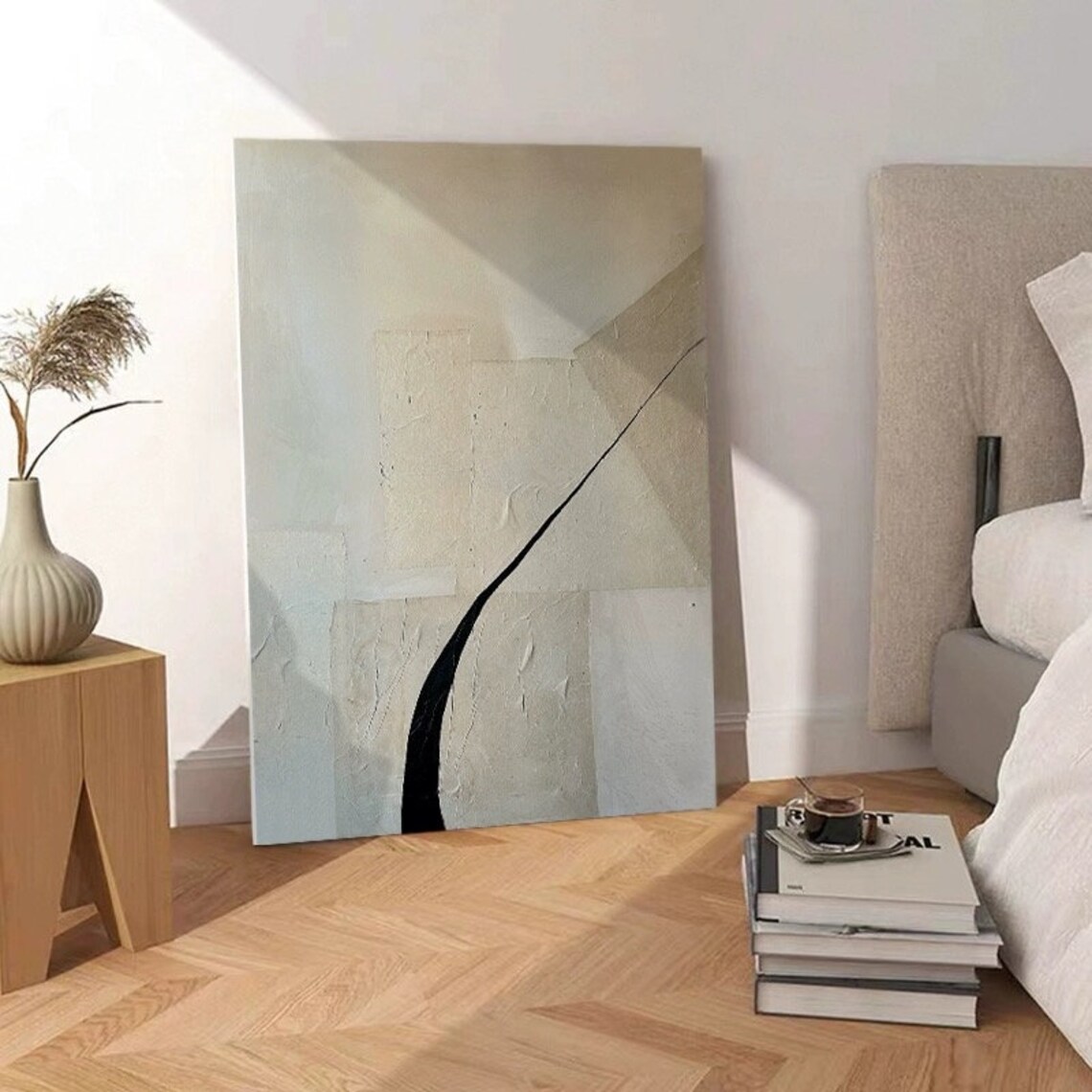 Beige Black Minimalist Painting Beige Black Textured Wall Art Wabi Sabi Wall Art Large Beige ...