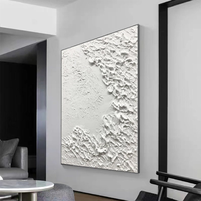Large White Abstract Painting White Minimalist Painting White 3D ...