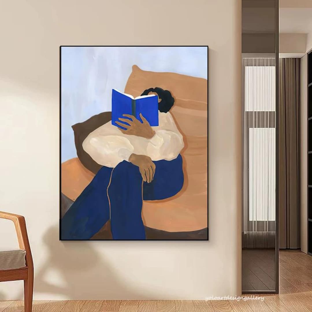 Lady Reading Painting: Large Abstract Woman Art, Minimalist Home Decor ...