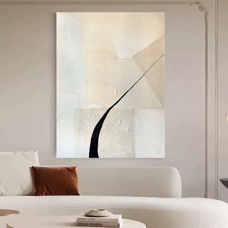 Beige Black Minimalist Painting Beige Black Textured Wall Art Wabi Sabi Wall Art Large Beige ...