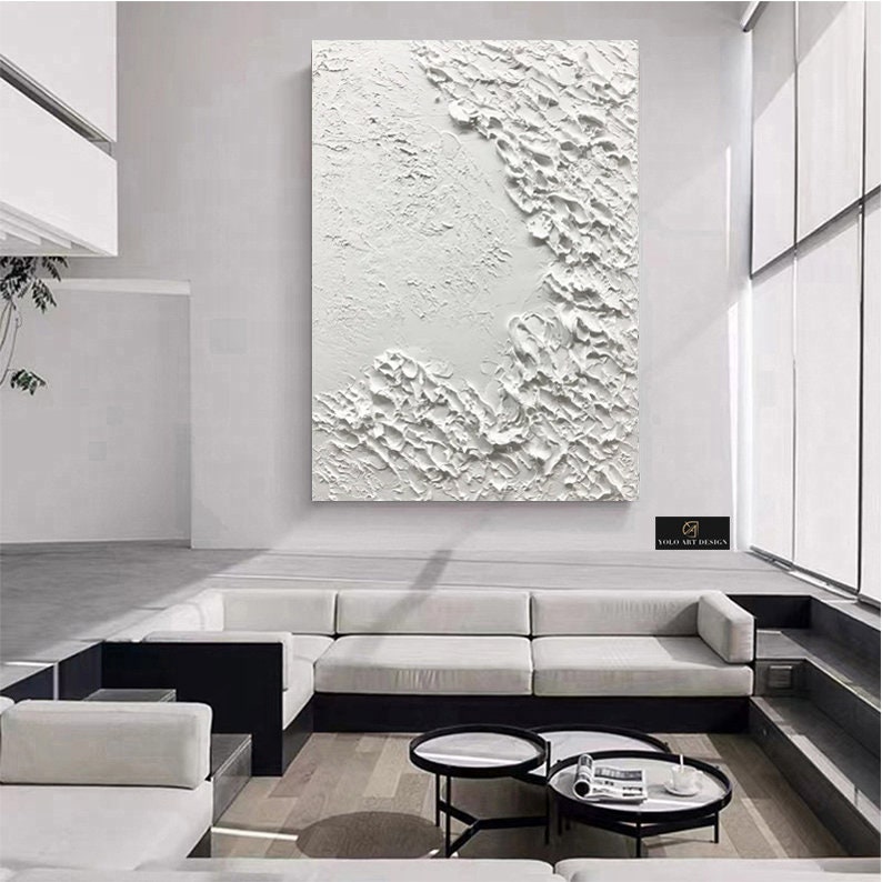 Large White Abstract Painting White Minimalist Painting White 3D Textured Painting White Wall ...