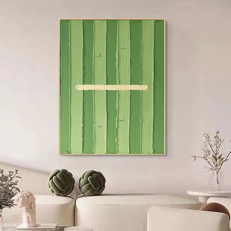 Green Abstract Tennis Court Oil Painting: 3D Textured Modern Wall Art ...