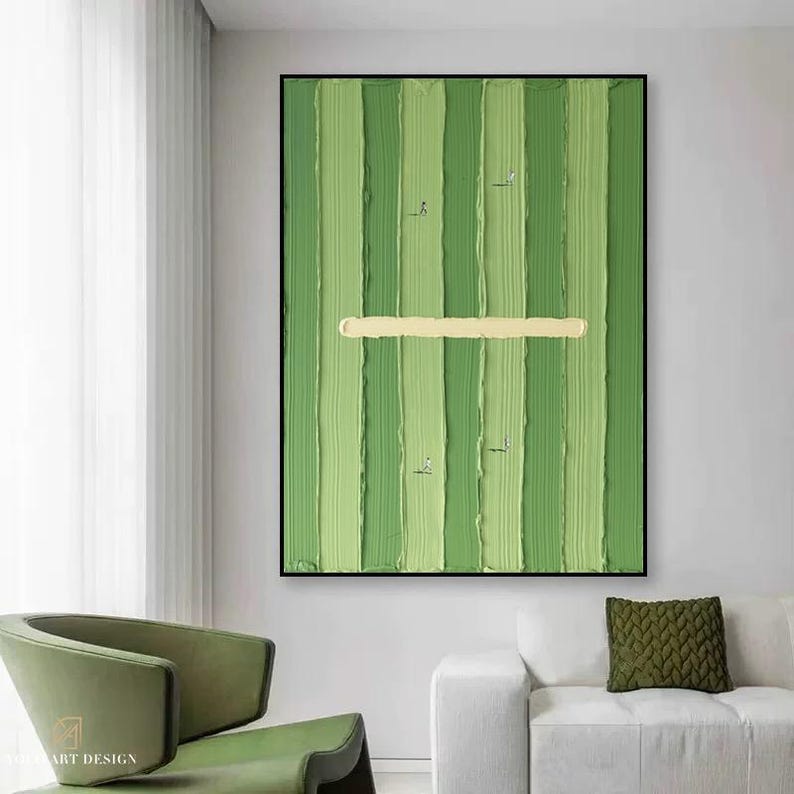 Green Abstract Tennis Court Oil Painting: 3D Textured Modern Wall Art ...