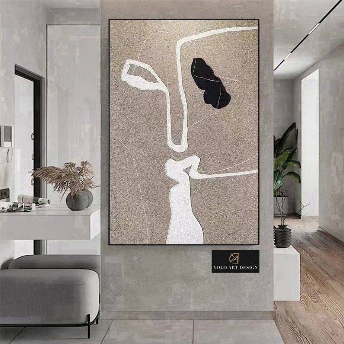 Original Beige Abstract Face Painting: Wabi-sabi Canvas Wall Art - Etsy