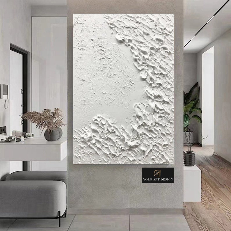 Large White Abstract Painting White Minimalist Painting White 3D Textured Painting White Wall ...