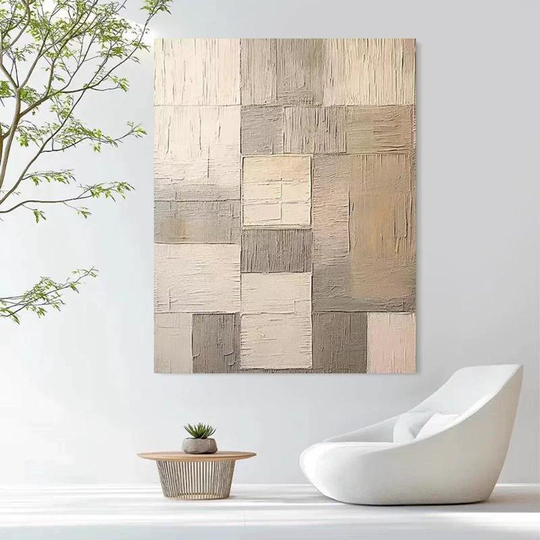 Large 3D Beige Textured Abstract Wall Art Beige Wabi-sabi Wall Art ...