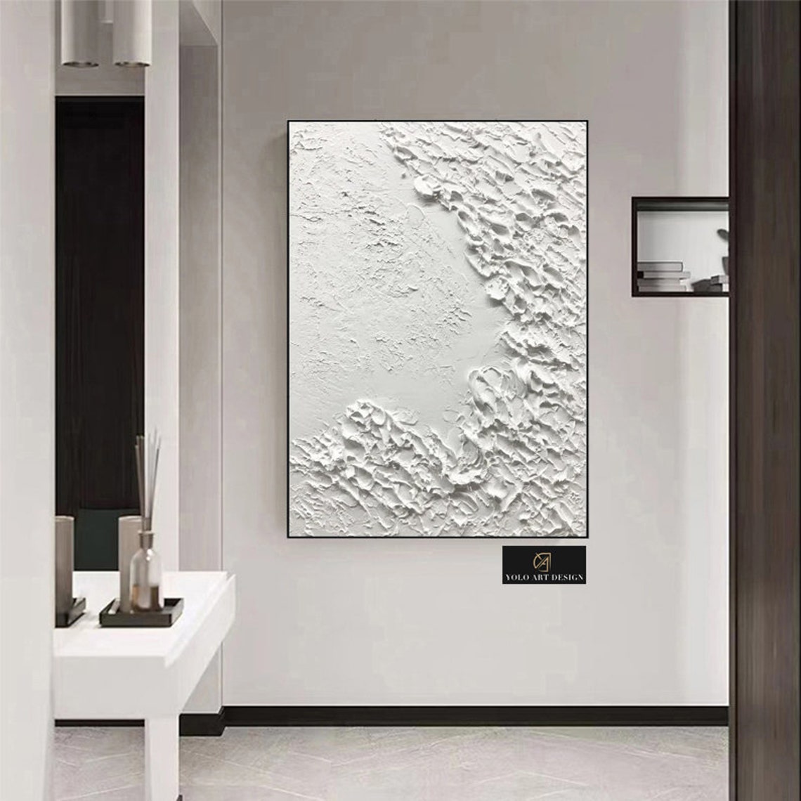 Large White Abstract Painting White Minimalist Painting White 3D Textured Painting White Wall ...