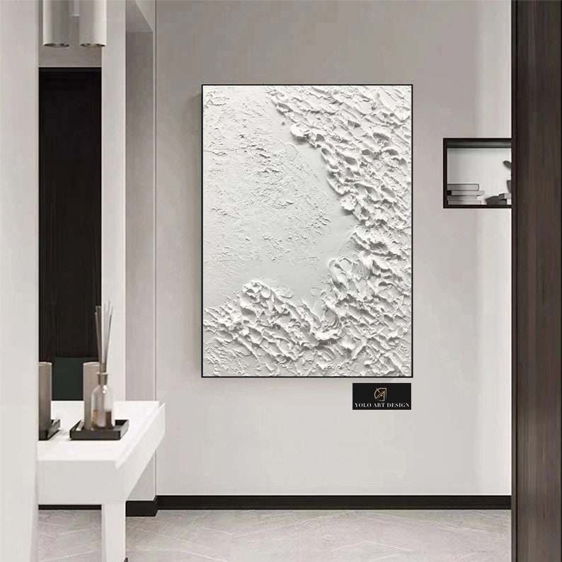 Large White Abstract Painting White Minimalist Painting White 3D Textured Painting White Wall ...