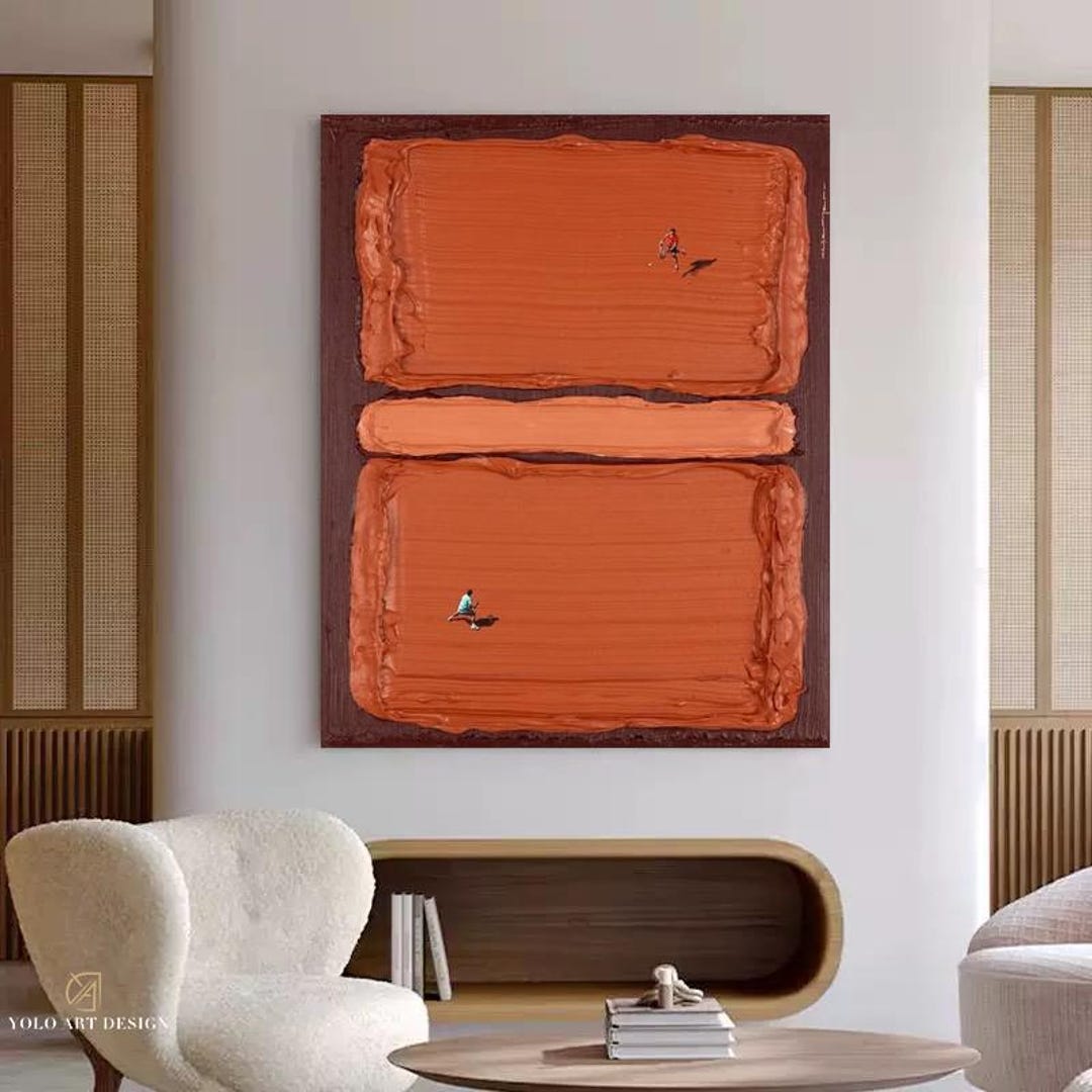 Large Red Abstract Tennis Court Oil Painting: 3D Textured Minimalist ...
