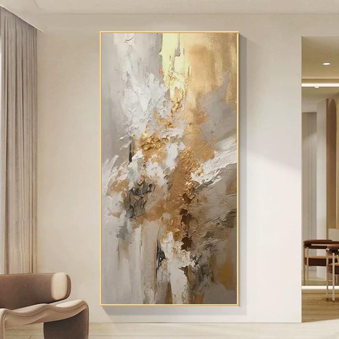 Large Gold Abstract Painting Gold Textured Wall Art Gold Foil Canvas ...