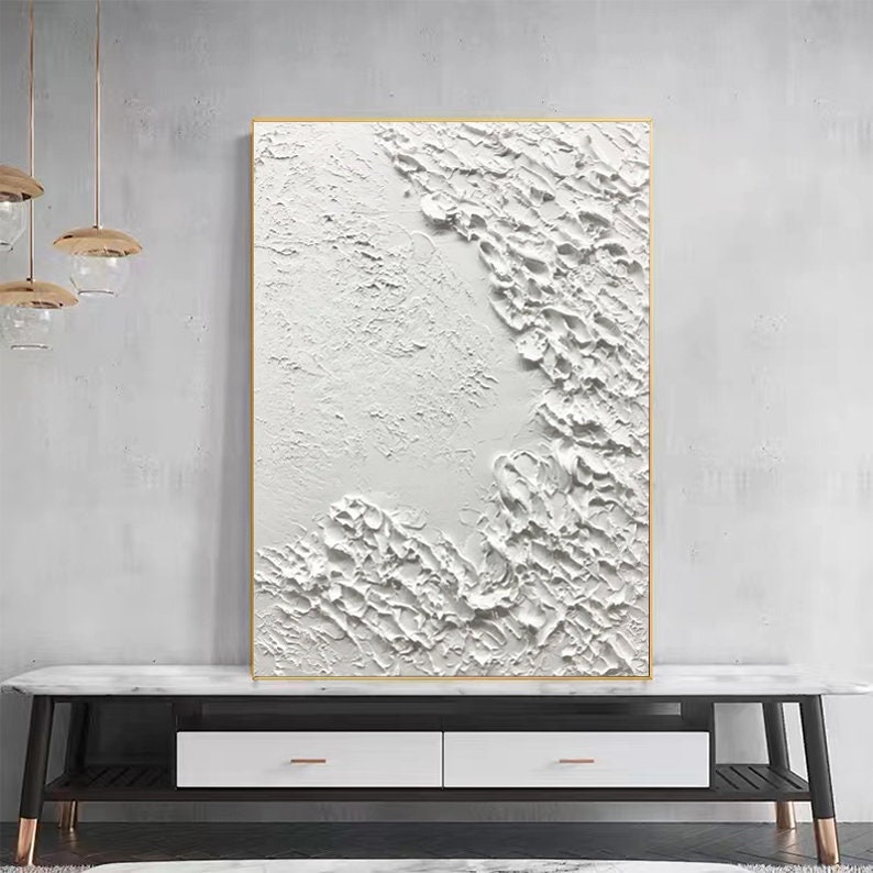 Large White Abstract Painting White Minimalist Painting White 3D Textured Painting White Wall ...