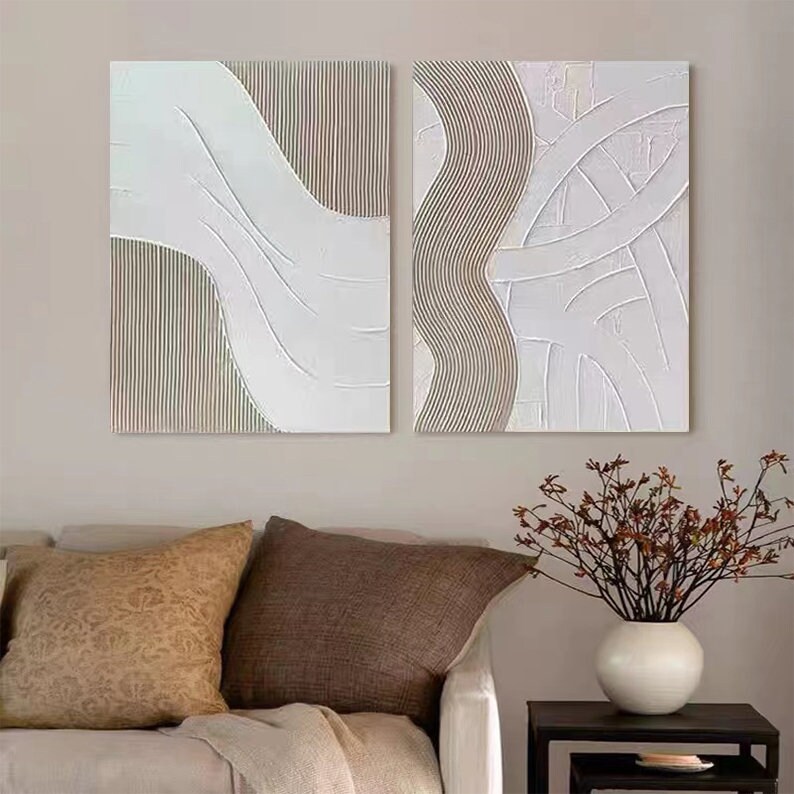 Beige and White Minimalist Painting Set of 2 Beige Wall Art - Etsy