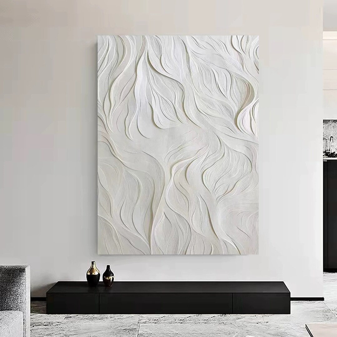 White Plaster Art Plaster Art on Canvas White Minimalist Painting White Abstract Painting Large ...