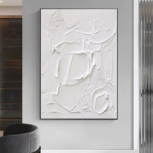 Large White Abstract Painting White Textured Wall Art White 3D Abstract Painting White 3D ...