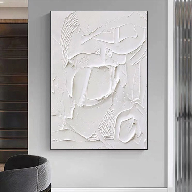 Large White Abstract Painting White Textured Wall Art White 3D - Etsy