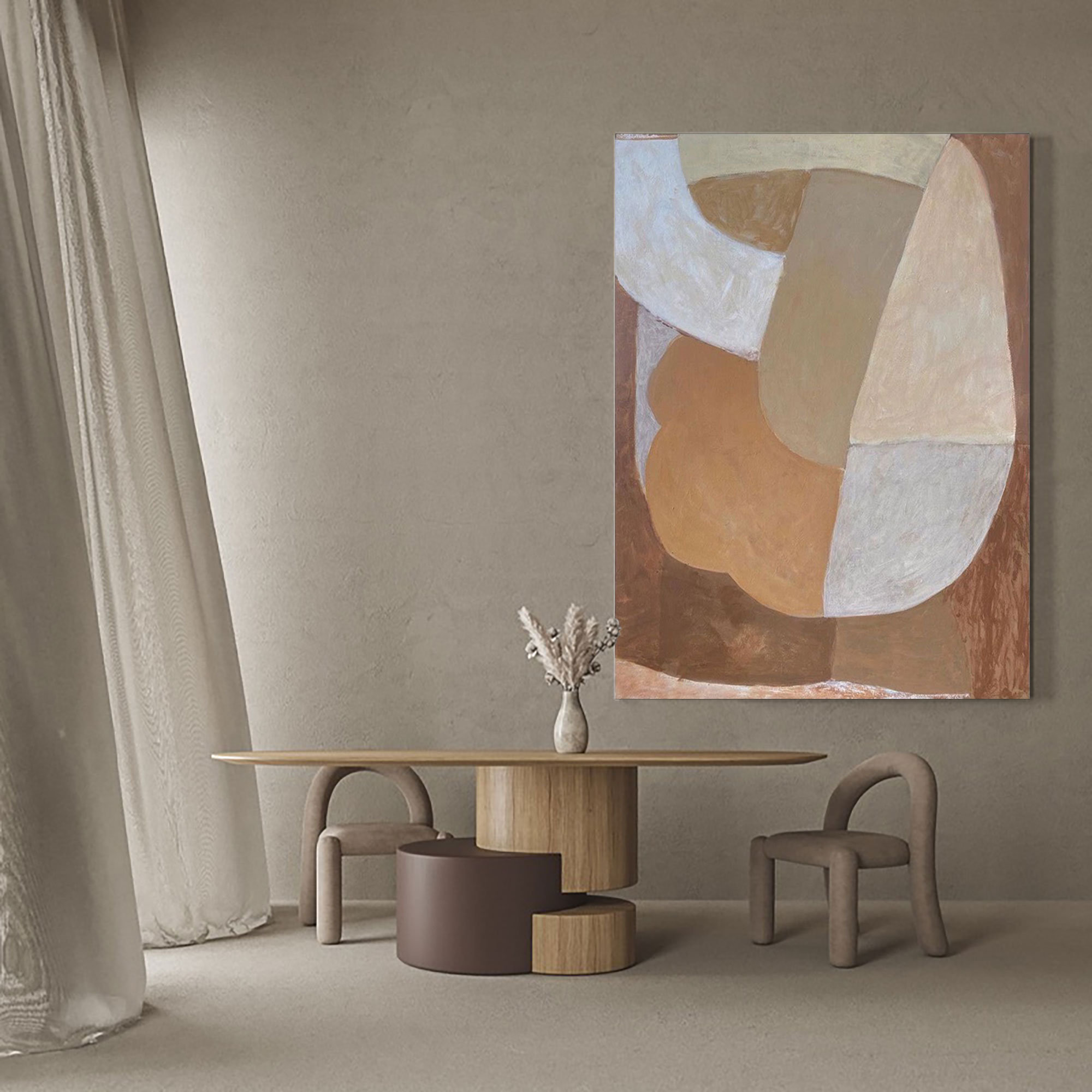 Original Brown and Beige Wall Art Beige Minimalist Wall Art 3D Plaster ...