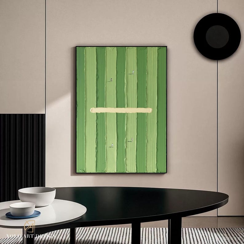Green Abstract Tennis Court Oil Painting: 3D Textured Modern Wall Art ...