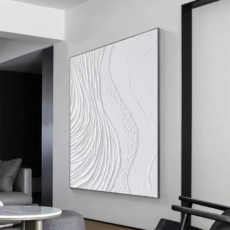 Large White Abstract Painting White Minimalist Painting White 3D ...
