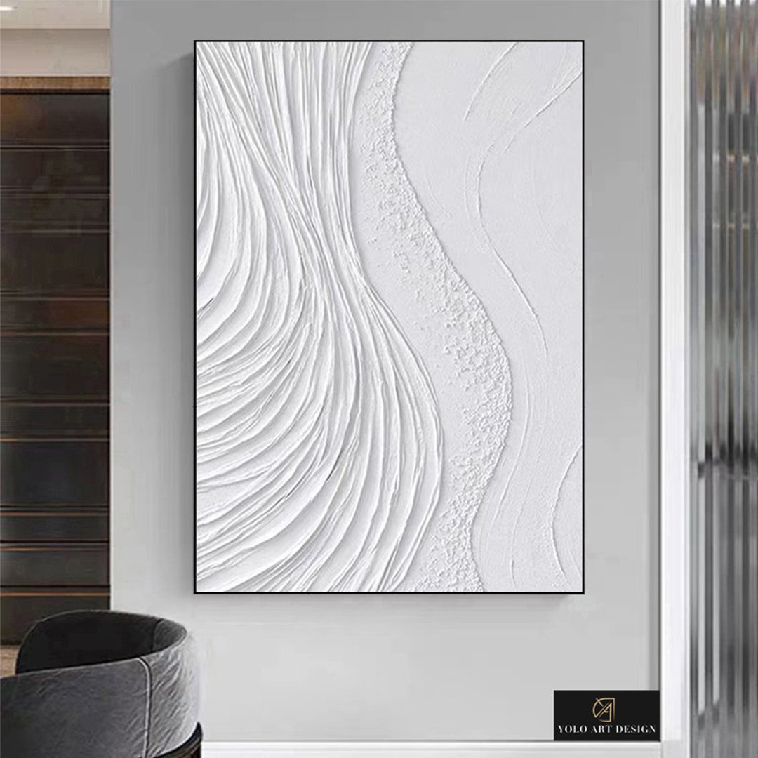 Large White Abstract Painting White Minimalist Painting White 3D ...