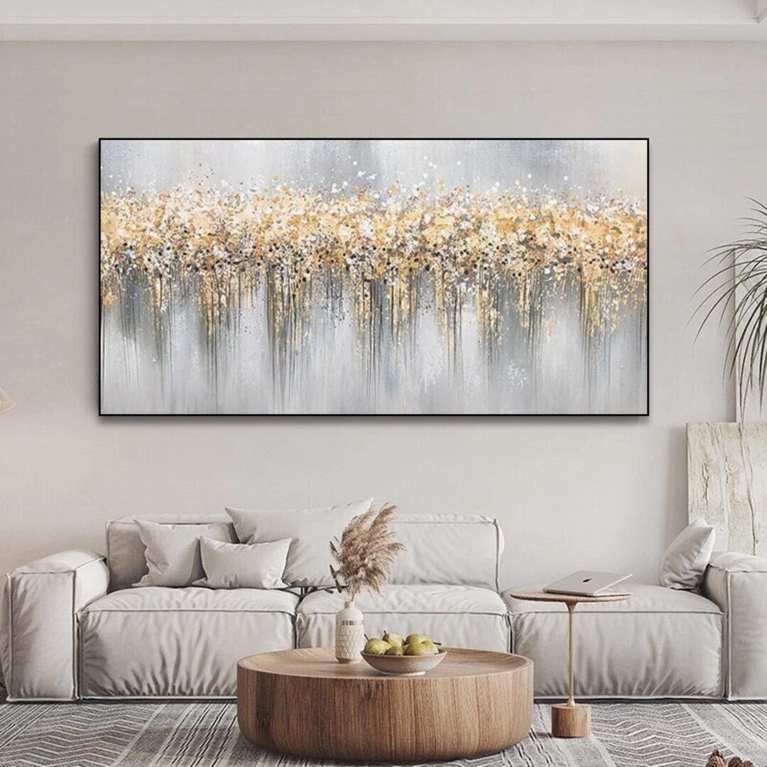 Large Gold and Silver Glitter Painting Thick Texture Gold Leaf Gold ...