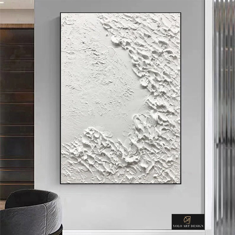 Large White Abstract Painting White Minimalist Painting White 3D ...