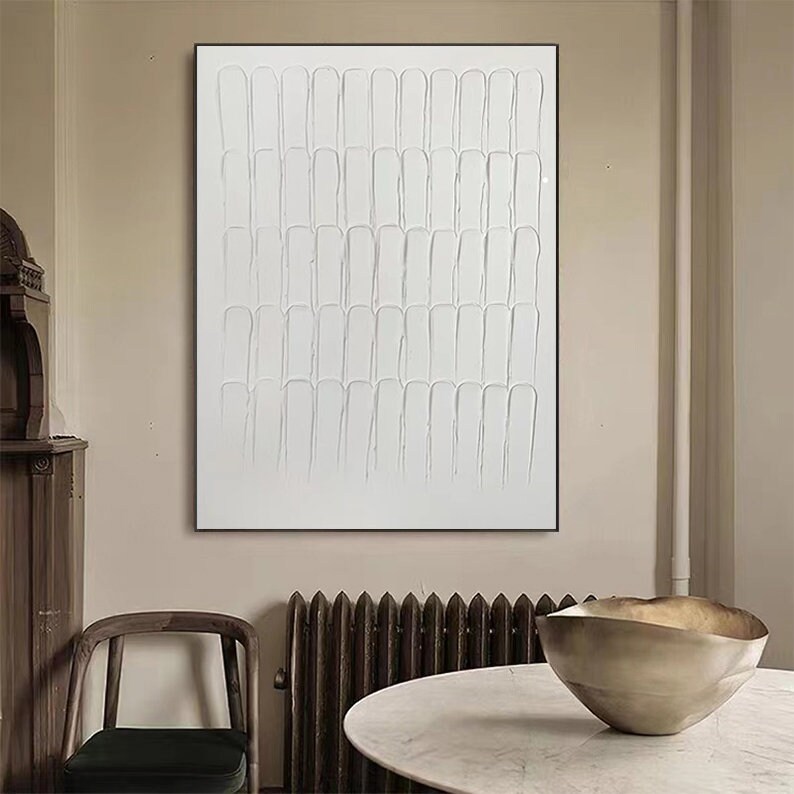 Large White Abstract Painting White Textured Wall Art White 3D Abstract ...