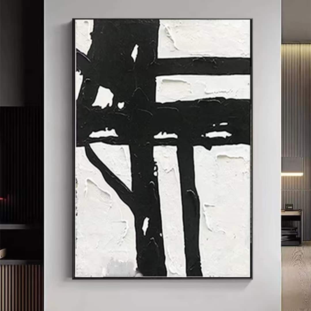 Large Black and White Abstract Painting: Textured 3D Wall Art - Etsy