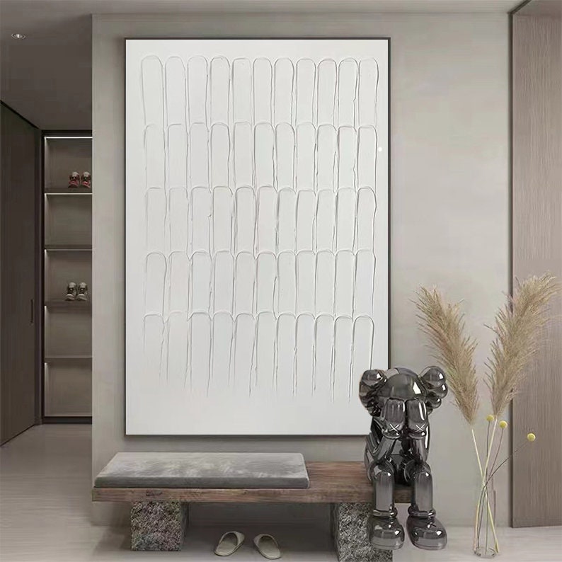 Large White Abstract Painting White Textured Wall Art White 3D Abstract ...