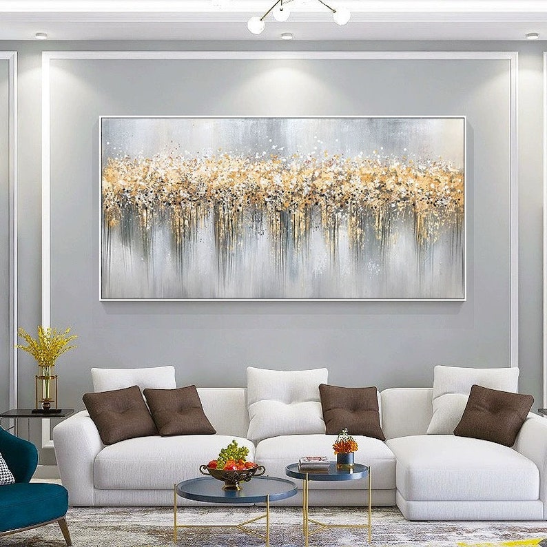 Large Gold and Silver Glitter Painting Thick Texture Gold Leaf Gold ...