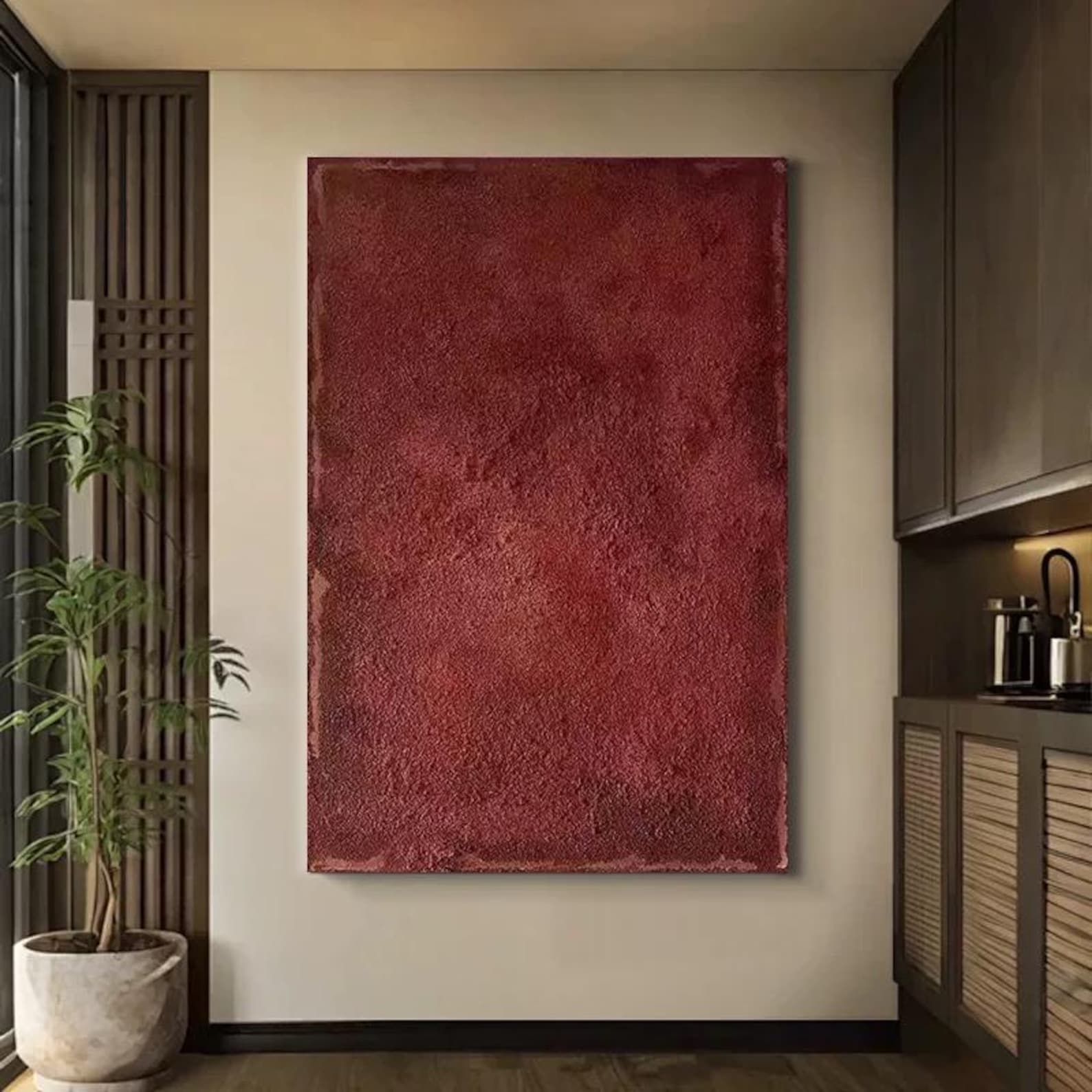 Large Red Abstract Oil Painting on Canvas: Minimalist Wabi-sabi Wall ...