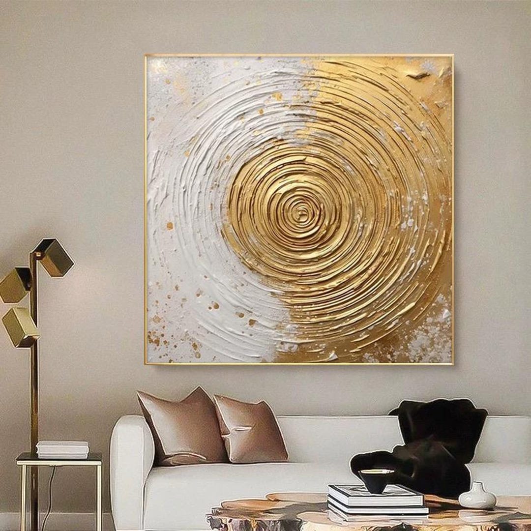 Large Gold and White Textured Wall Art Gold Abstract Painting Gold 3D ...