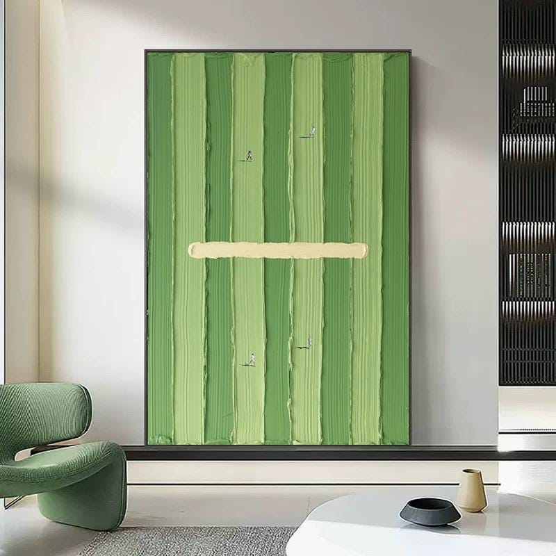 Green Abstract Tennis Court Oil Painting: 3D Textured Modern Wall Art ...