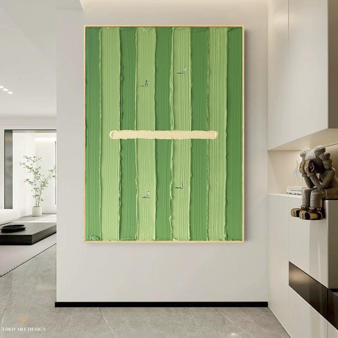 Green Abstract Tennis Court Oil Painting: 3D Textured Modern Wall Art ...