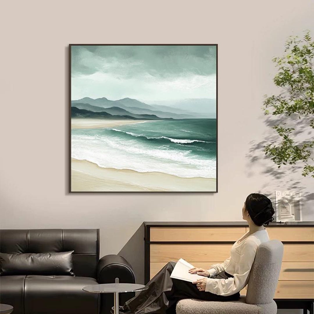 Large Green Ocean Painting on Canvas Green Seascape Painting Green ...