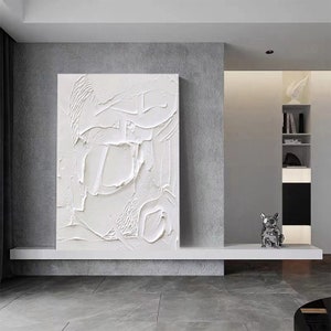 Large White Abstract Painting White Textured Wall Art White 3D Abstract Painting White 3D ...